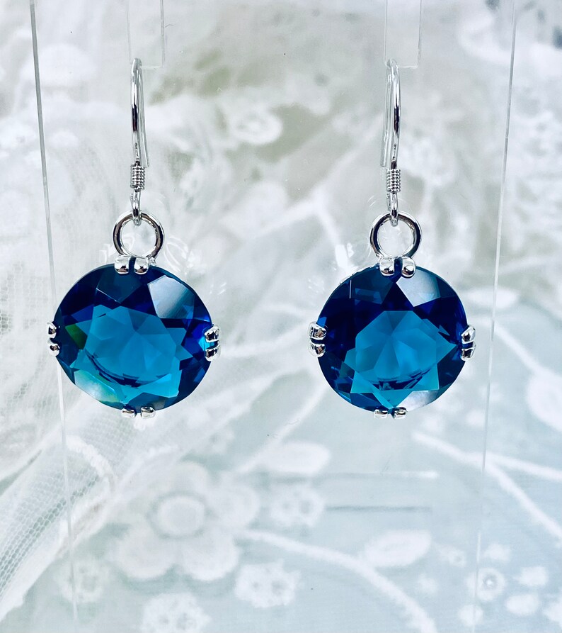 London Blue Earrings 925 Sterling Silver/ 22ctw Round Simulated Deep ...