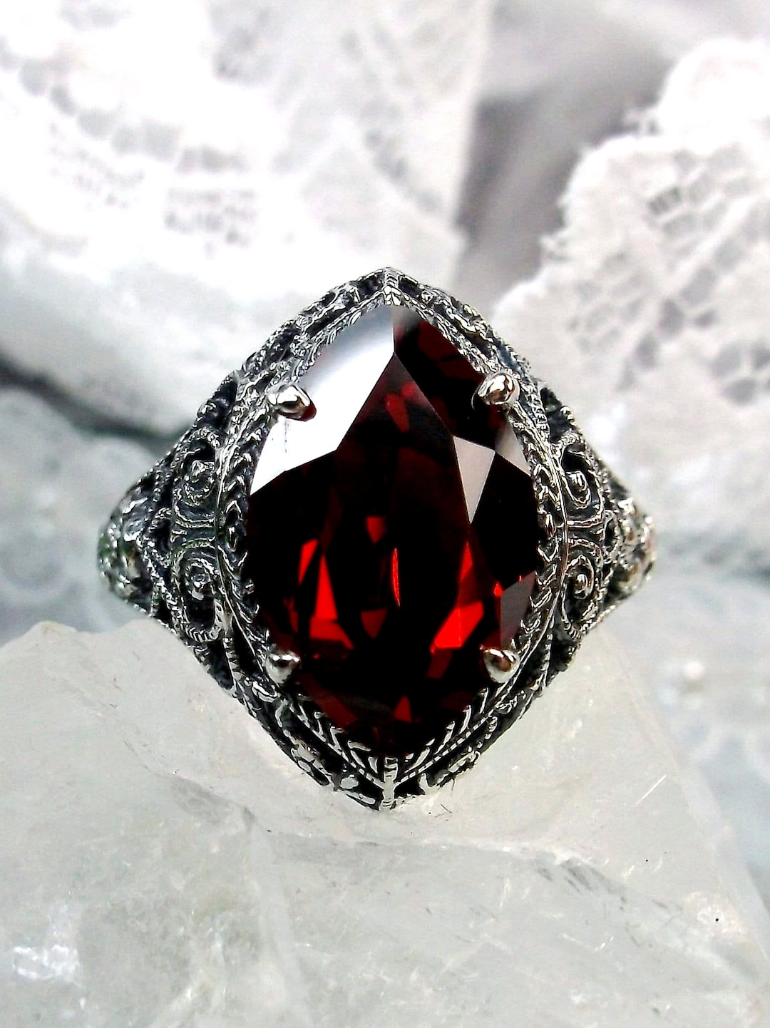 Garnet Red Ring, 4ct Marquise Cut Natural Garnet or Garnet CZ With ...