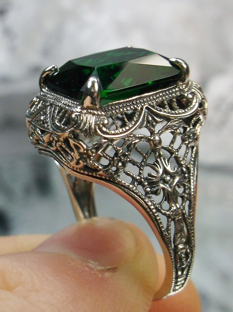 Emerald Ring/ Solid Sterling Silver/ 5ct Simulated Green | Etsy