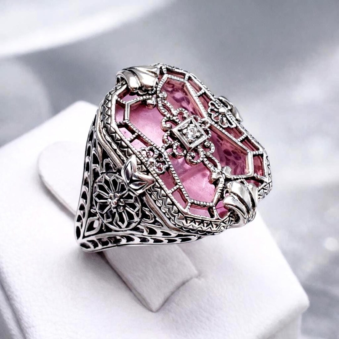 Pink Camphor Ring | Size 6 | Rose Camphor Glass Moissanite Inset ...