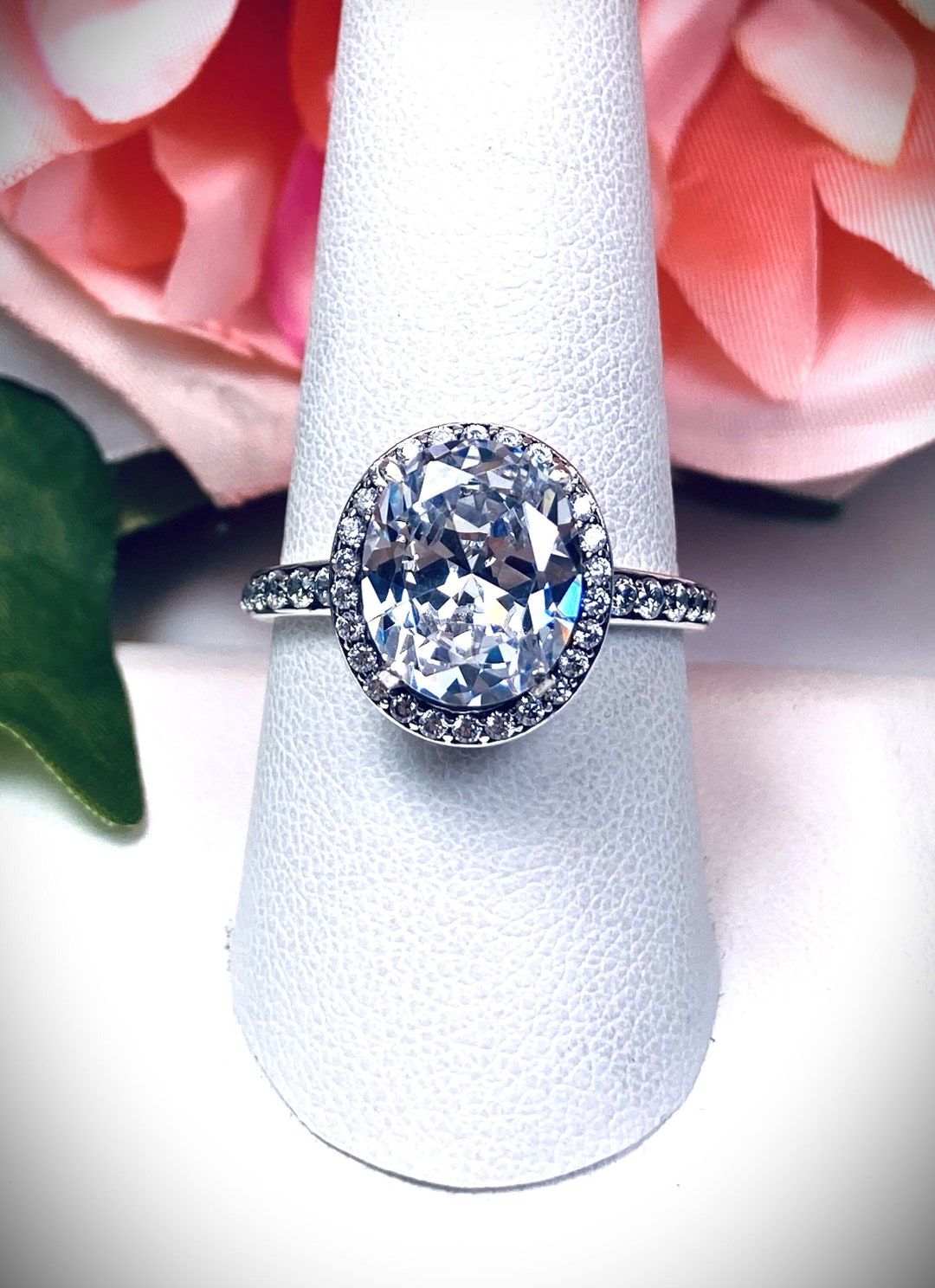 White Gem Ring/ Sterling Silver or 10k, 14k White Gold / 4ct Faceted ...