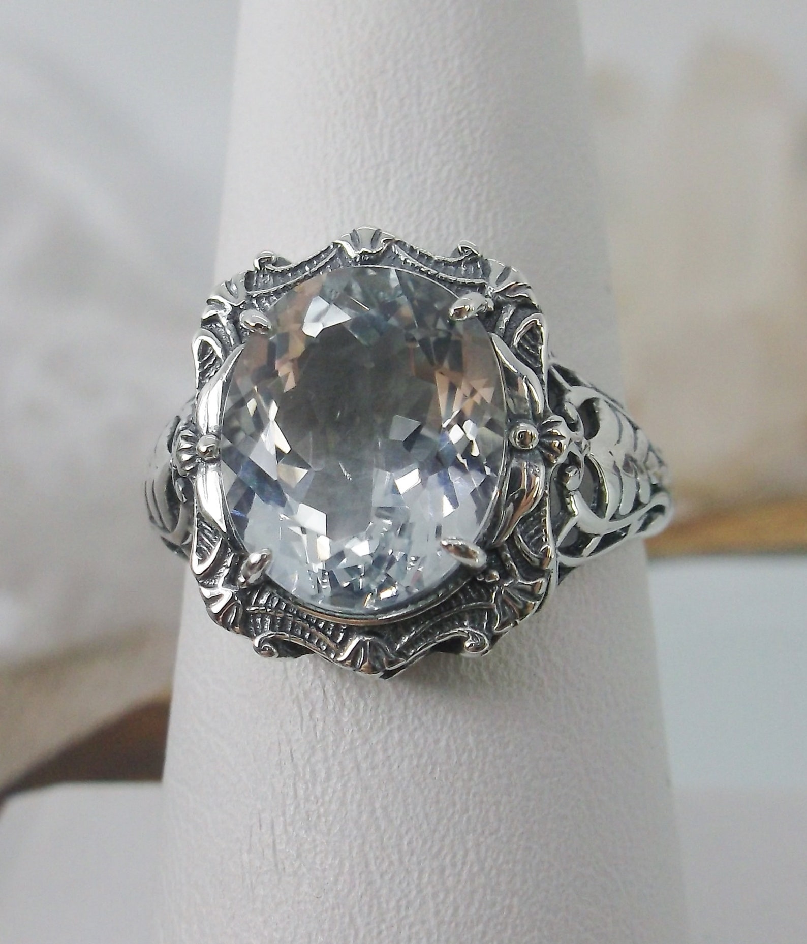 White Topaz Ring/ Solid Sterling Silver/ 4ct Oval Cut White - Etsy
