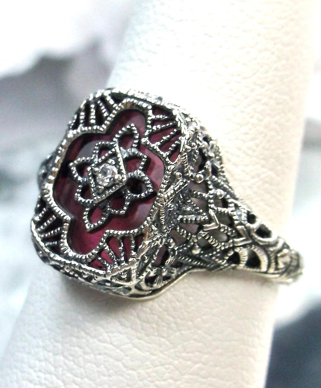 Rose Camphor Glass Ring/ Sterling Silver/ Pink/rose Camphor Glass With ...