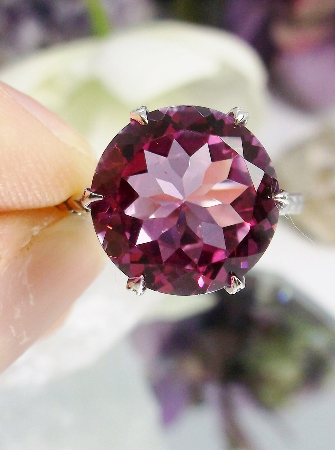 Natural Pink Topaz Ring/ 10k, 14k White Gold or Sterling Silver/ 7ct ...