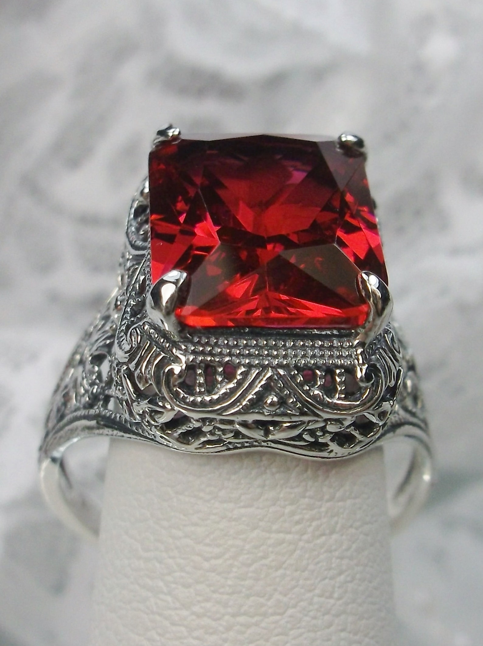 Ruby Ring/ Sterling Silver/ 5ct Rectangle Cut Simulated Red | Etsy