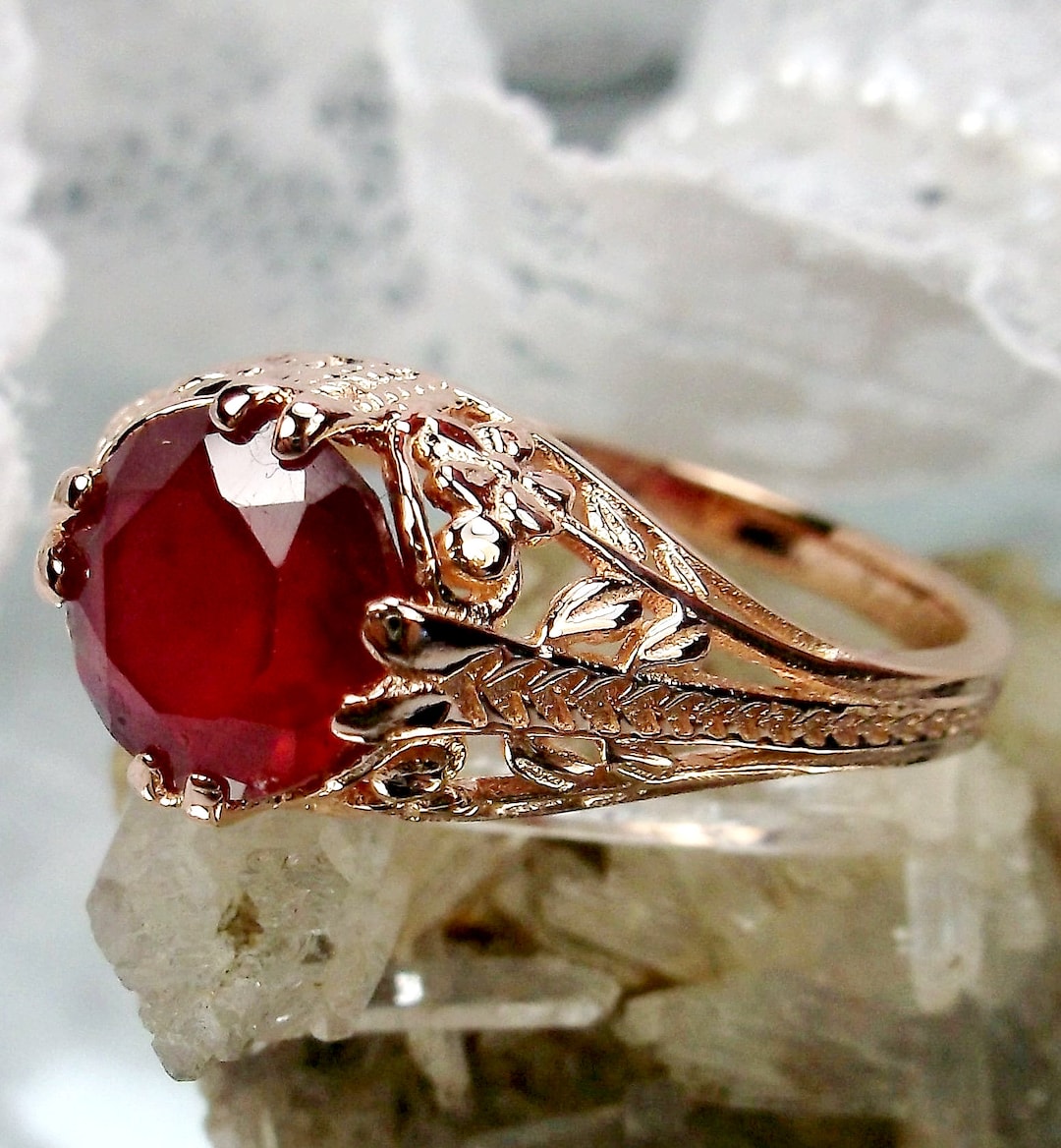 Natural Ruby Ring/ Rose Gold Plated Sterling Silver/ Natural 1.8ct Ruby ...