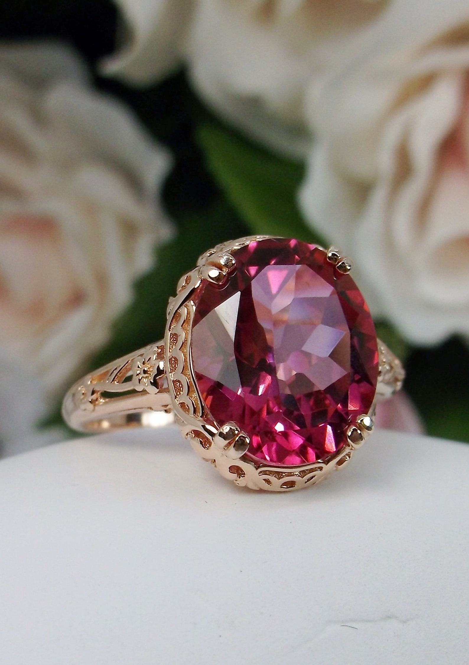 Natural Pink Topaz Ring, Rose Gold Plated Sterling Silver / 3.4ct ...
