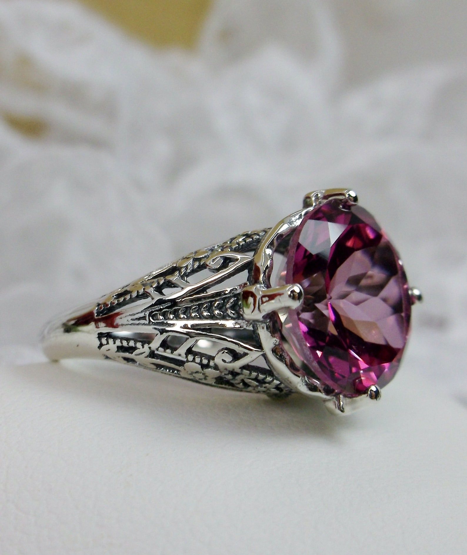 Natural Pink Topaz Ring/ Solid Sterling Silver/ 7.55ct Round Cut ...