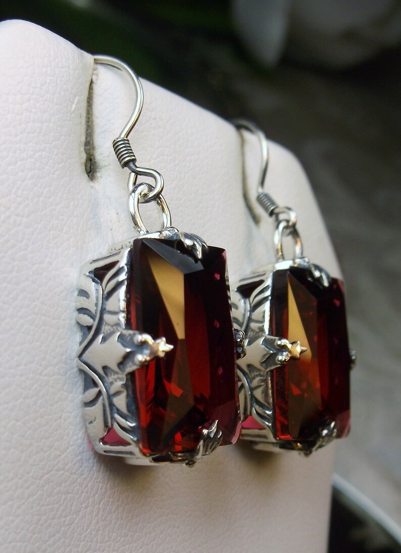 Red Ruby Earrings & Necklace Set / Rectangle Simulated - Etsy