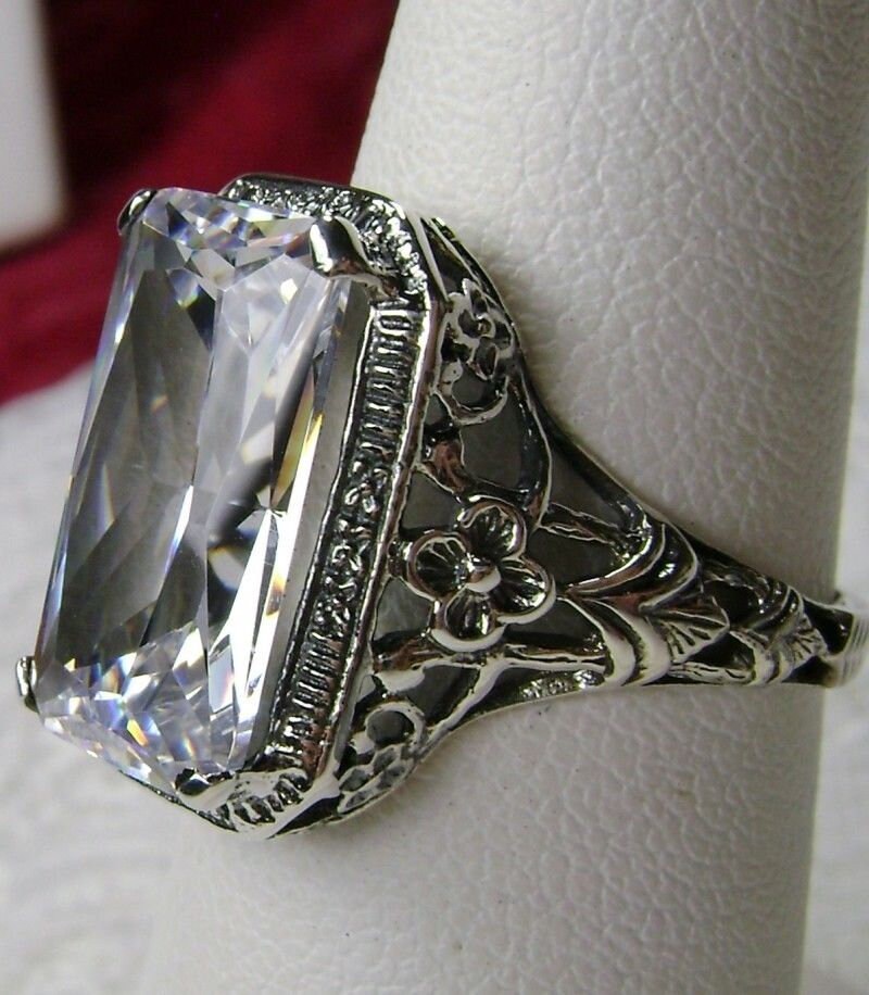 White CZ Ring/ Solid Sterling Silver/ 5ct Cushion Cut White | Etsy