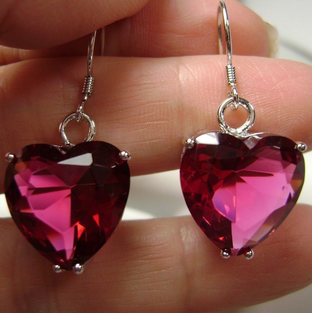 Red Ruby Earrings/ Solid Sterling Silver/ Simulated Red Ruby | Etsy