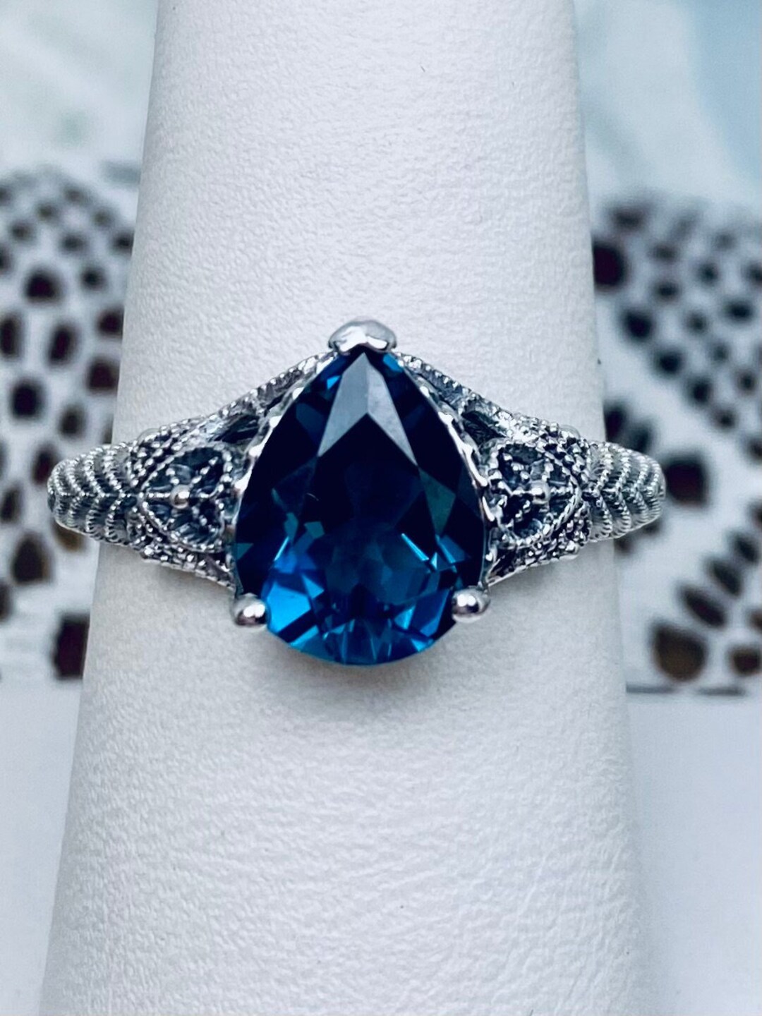 Natural London Blue Topaz Ring, Size 8, Teardrop Pear Cut Genuine Topaz ...