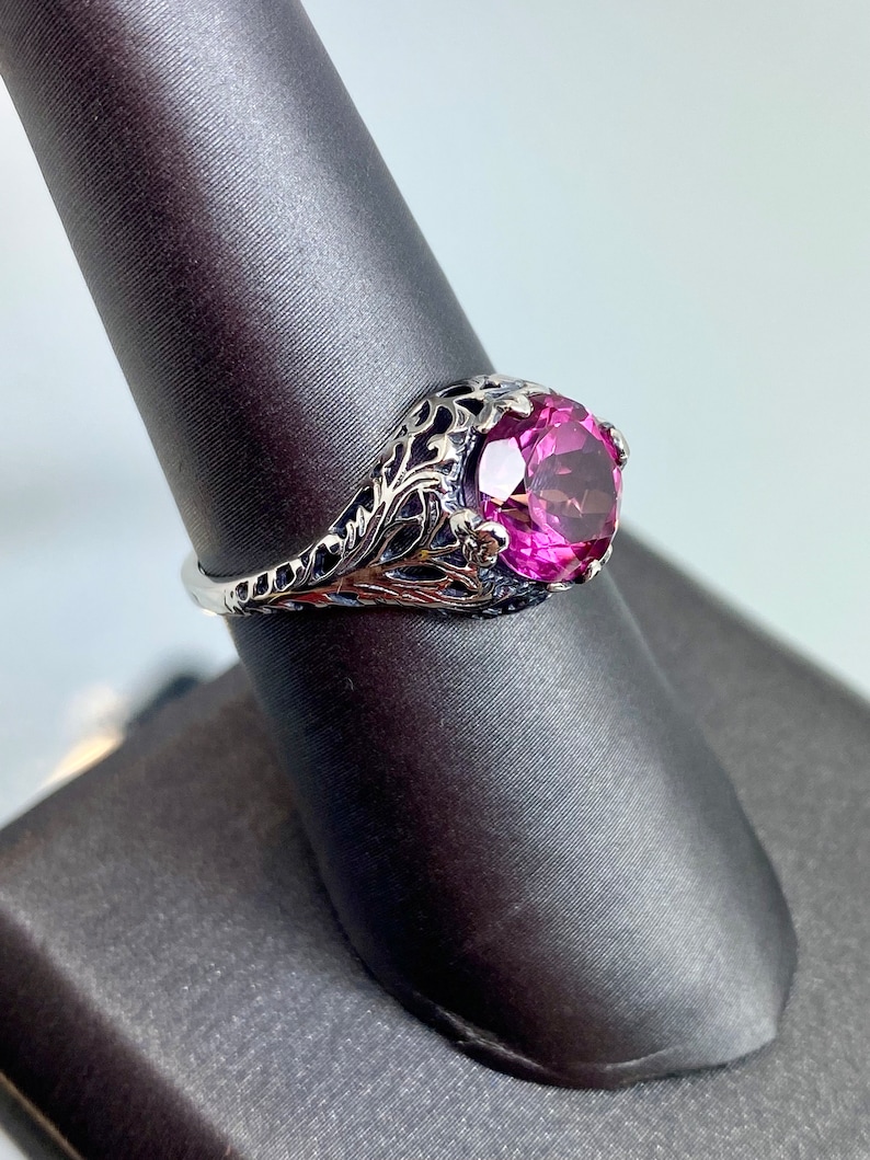 Natural Pink Topaz Ring 2ct Round Cut Gem, Sterling Silver Coffee Swirl ...