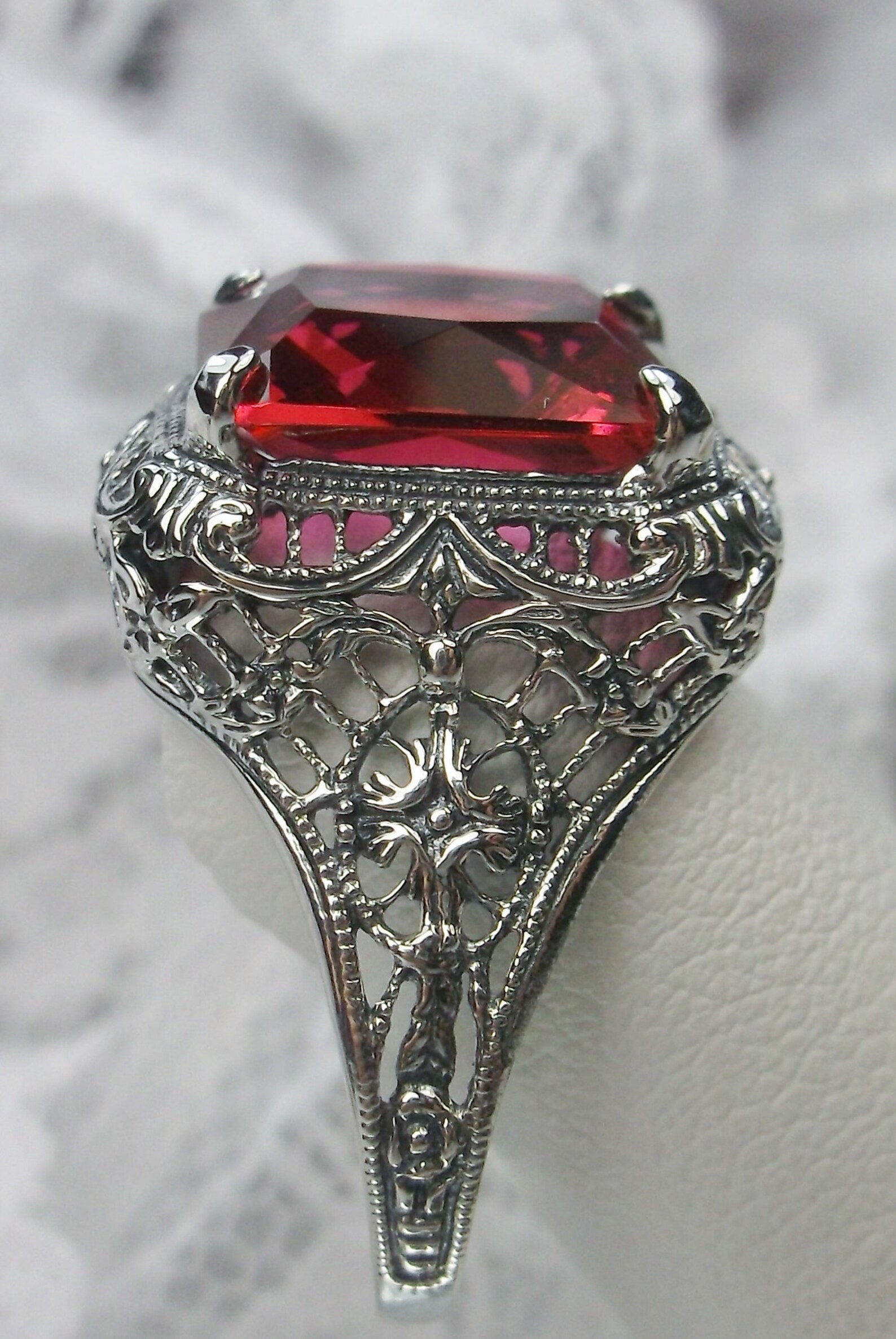 Ruby Ring/ Sterling Silver/ 5ct Rectangle Cut Simulated Red | Etsy