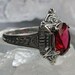 Ruby Ring/ Solid Sterling Silver/ Oval Simulated Red Ruby, Egyptian Filigree, Classic Art Deco ...