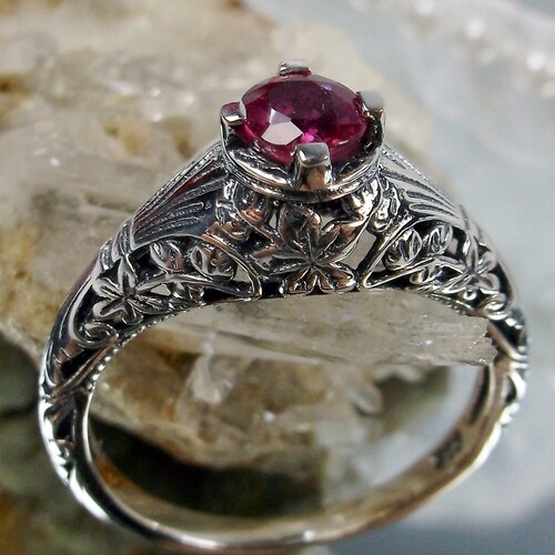 Ruby Ring/ Solid Sterling Silver/ 3ct Simulated Red Gem Art - Etsy