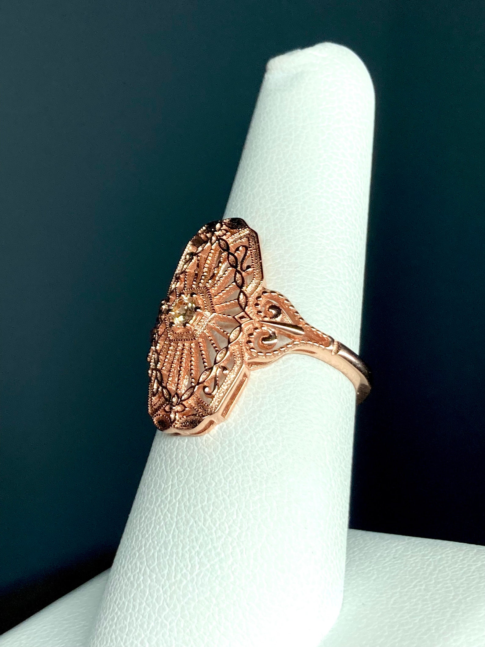 Vintage Style Champagne CZ Ring | Rose Gold & Sterling Silver | Peach ...