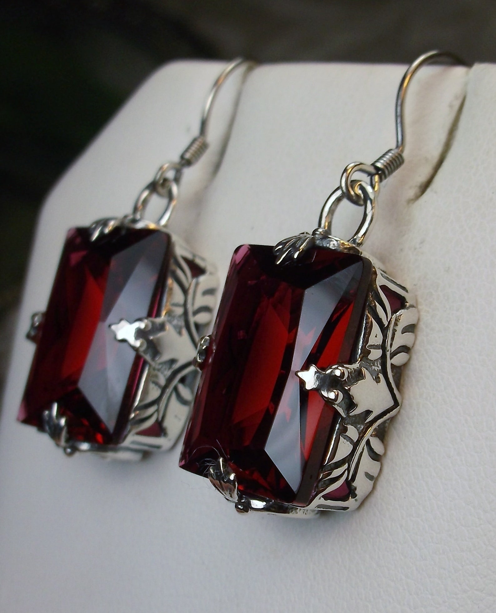 Red Ruby Earrings & Necklace Set / Rectangle Simulated - Etsy
