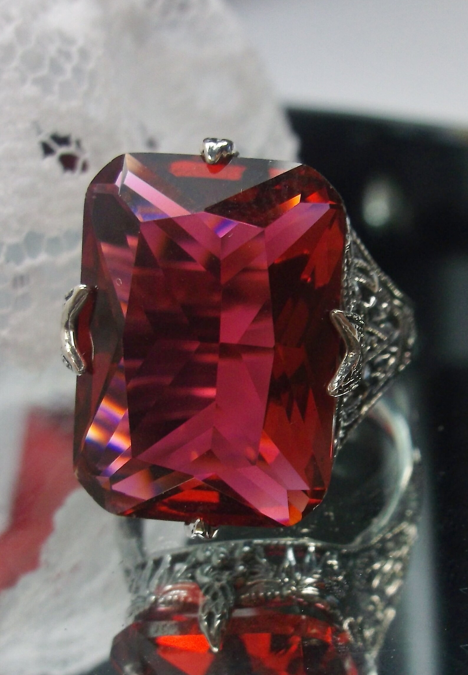 Ruby Ring Size 7 Sterling 925 Silver 17ct Simulated Red Ruby Gem Art ...
