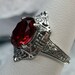 Ruby Ring/ Solid Sterling Silver/ Oval Simulated Red Ruby, Egyptian Filigree, Classic Art Deco ...