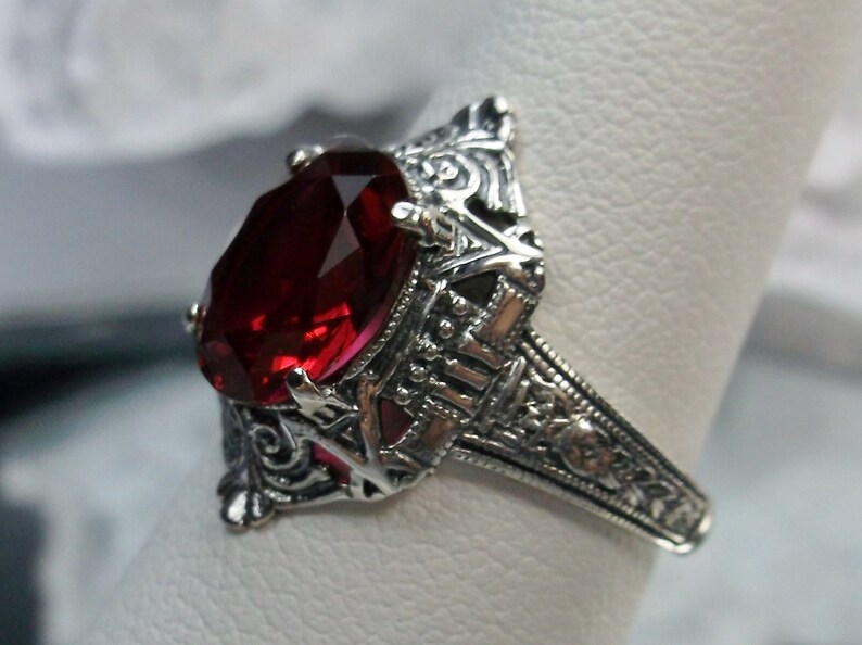 Ruby Ring/ Solid Sterling Silver/ Oval Simulated Red Ruby | Etsy