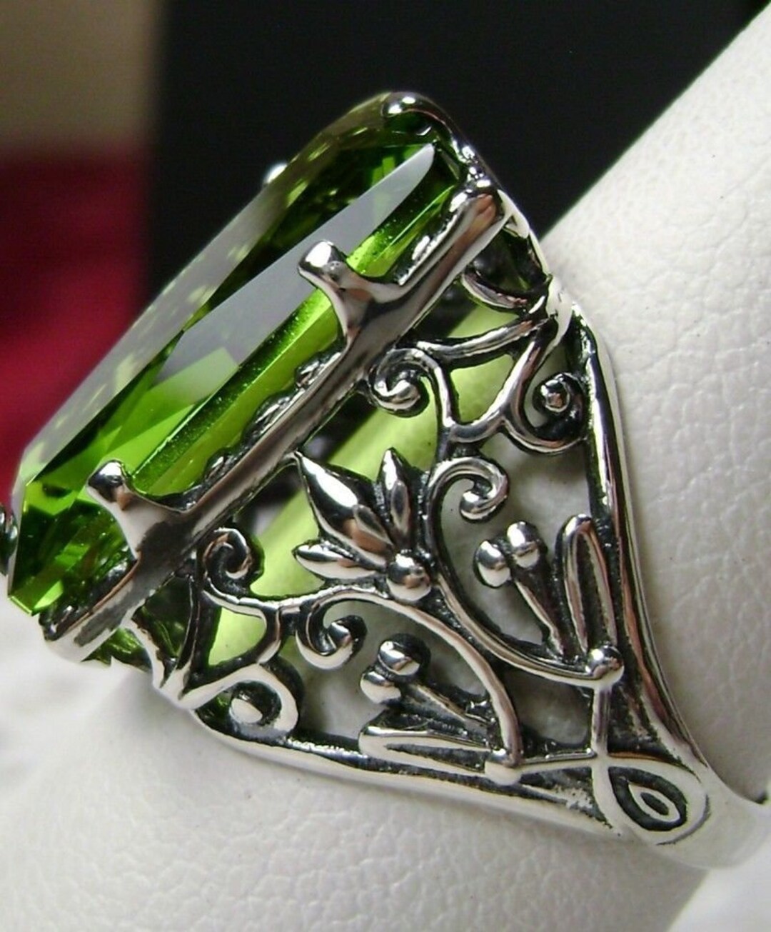 Peridot Green Ring Sterling Silver/ 7ct Baguette Shape Simulated ...