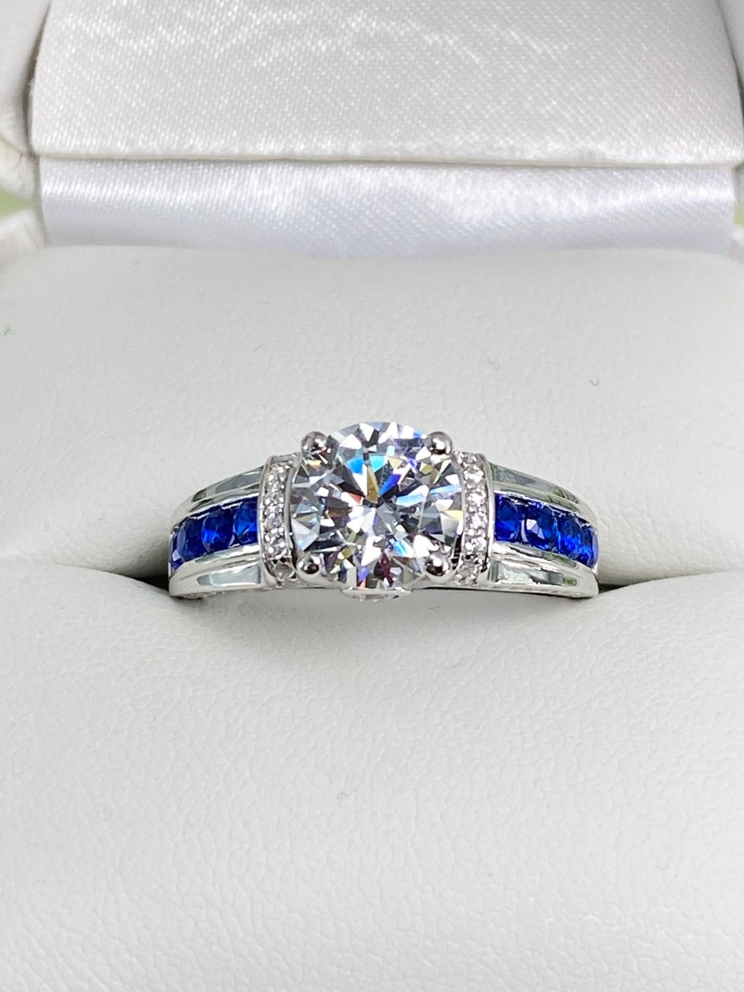 Sapphire & White Gemstone Ring, White CZ or Topaz With Sapphire CZ ...