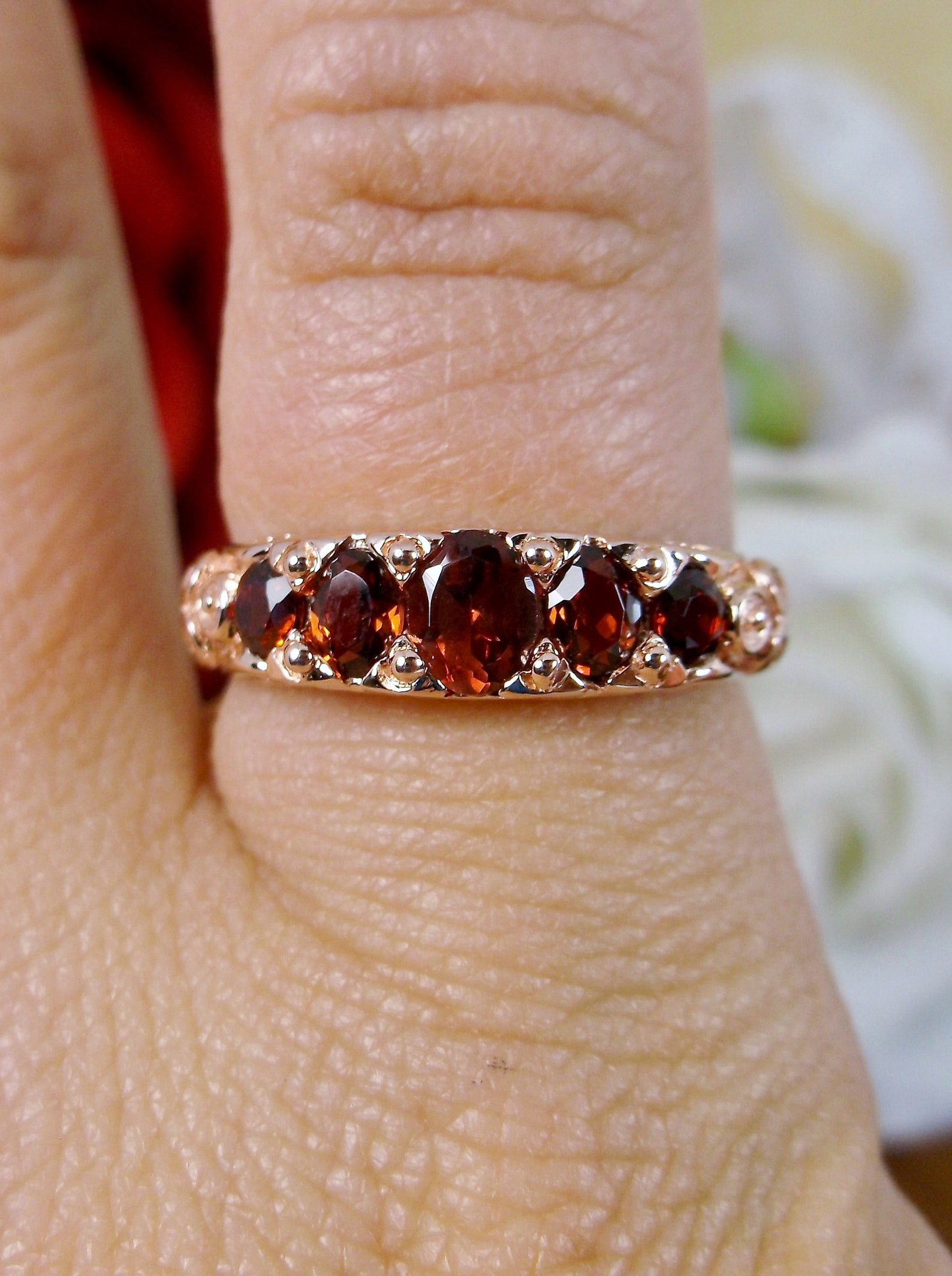 Natural Garnet Ring/ Rose Gold Plated Sterling Silver / Red - Etsy
