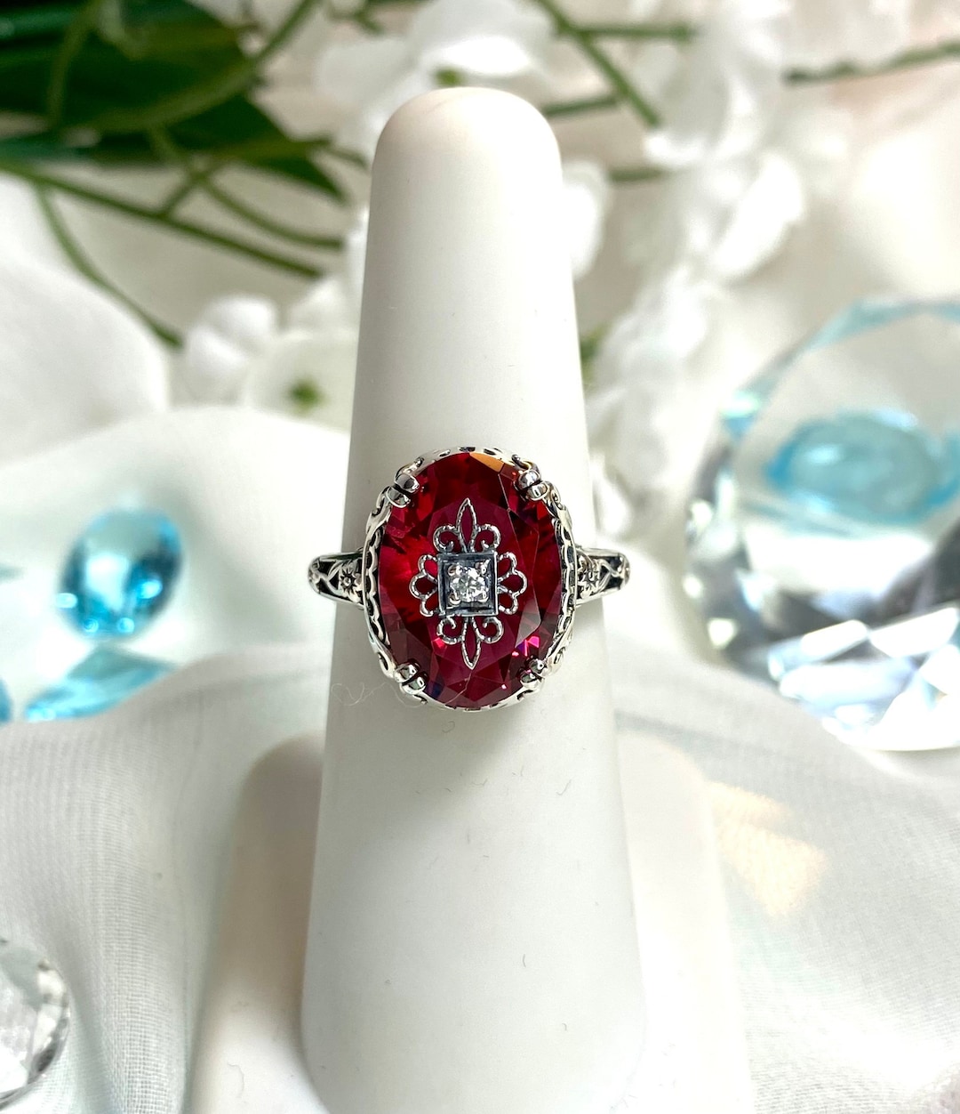 Pink Gemstone Ring Sterling Silver/ Embellished CZ, Moissanite, Diamond ...