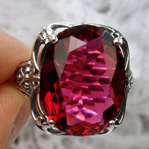 Ruby Ring/ Solid Sterling Silver/ 12ct Oval Cut Simulated Red Ruby, Retro Swirl Filigree custom ...