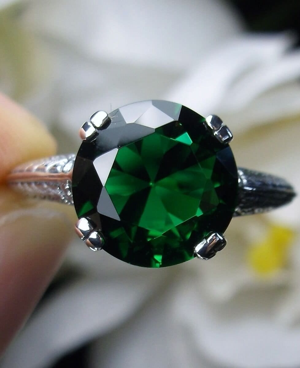 Emerald Ring/ Solid Sterling Silver/ 3ct Simulated or Natural | Etsy