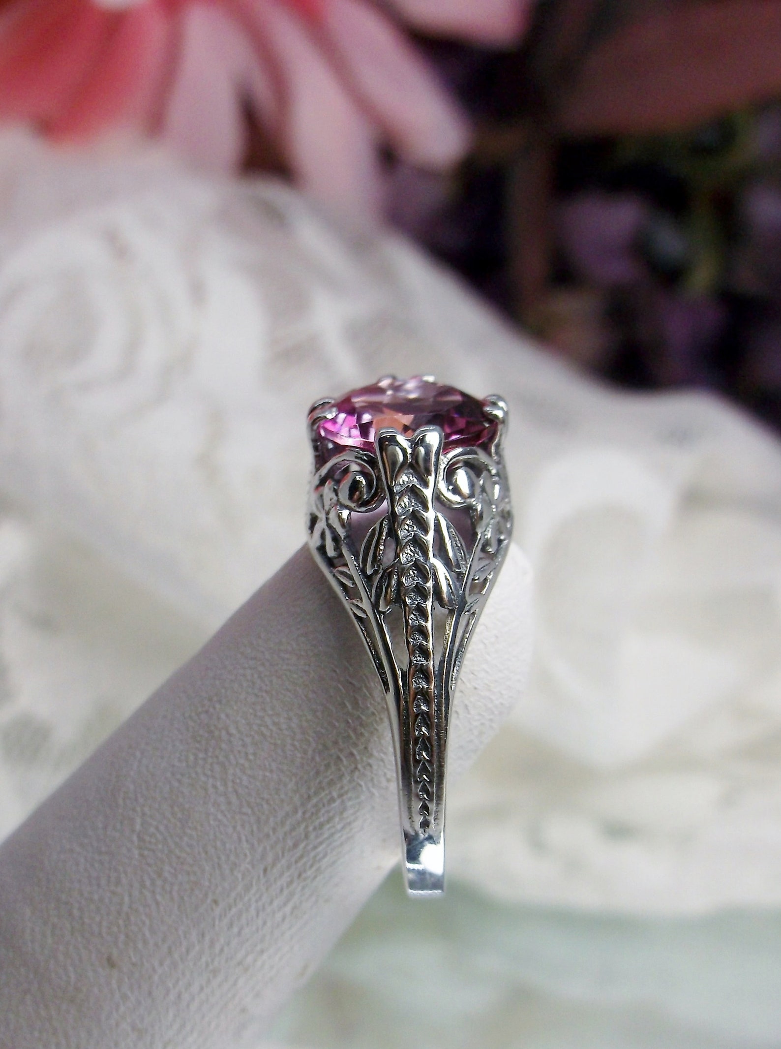 Natural Pink Topaz Ring/ Solid Sterling Silver/ Round Pink | Etsy