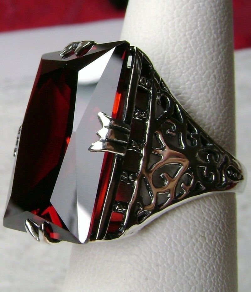 Garnet Ring/ Solid Sterling Silver/ 30ct Rectangle Huge Red | Etsy