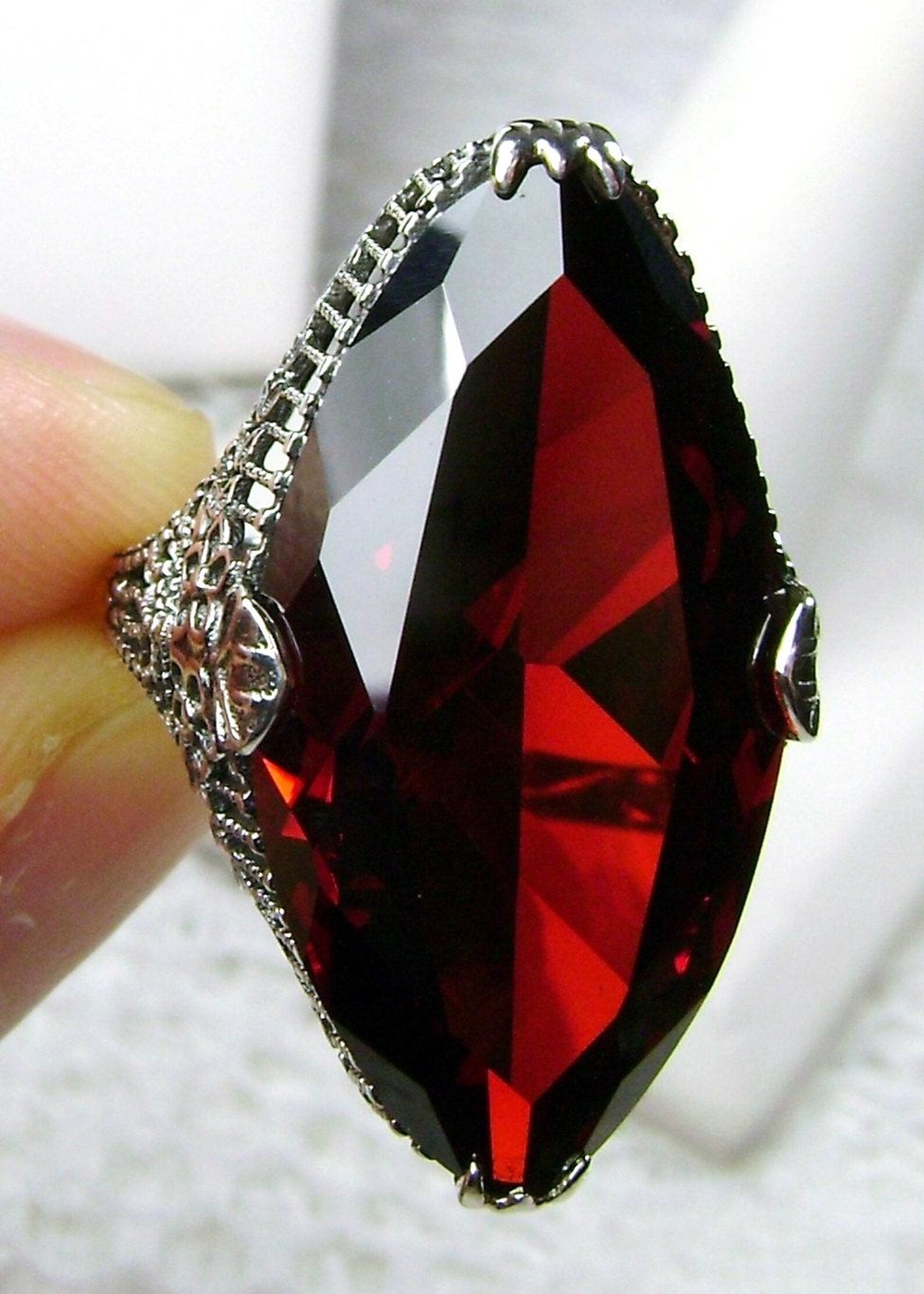 Red Garnet CZ Ring • Size 7 • Huge 13ct Marquise Cubic Zirconia ...