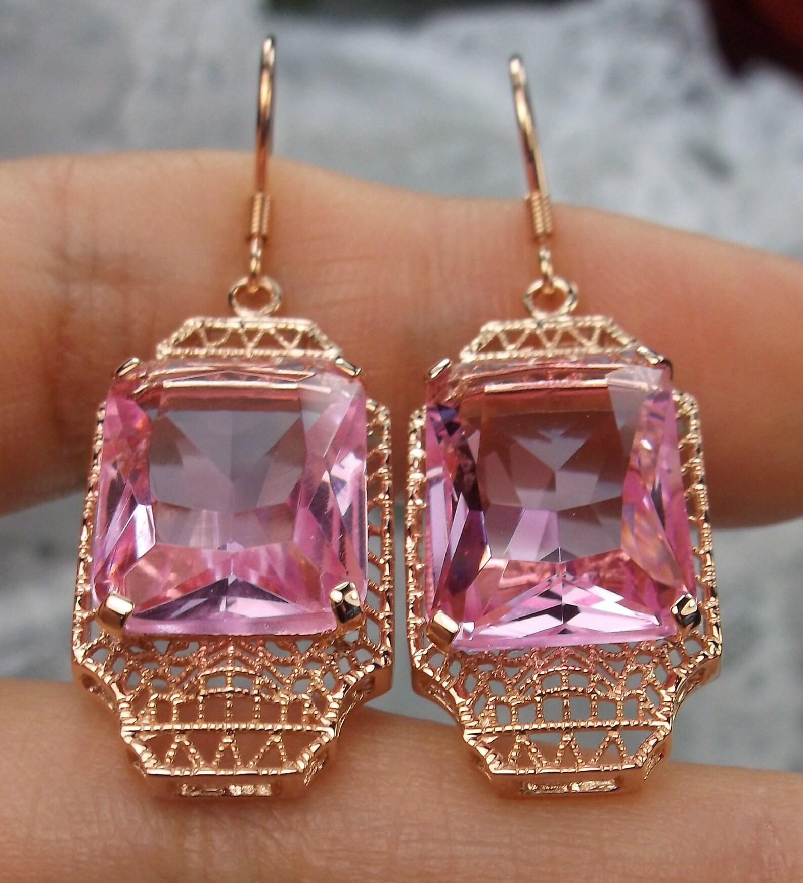 Pink Topaz Earrings/ Rose Gold Plated Sterling Silver/ - Etsy
