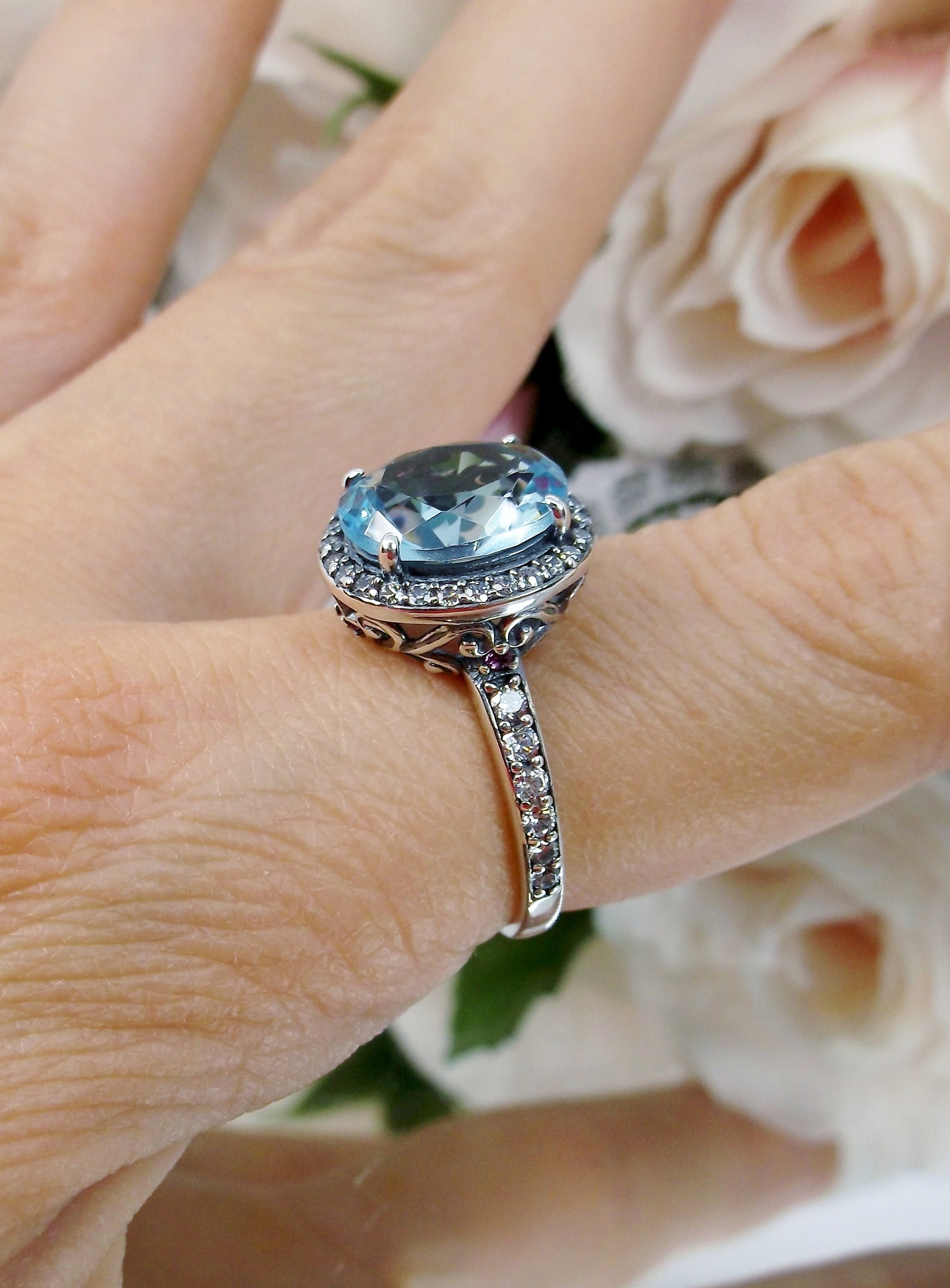 Aquamarine Blue Ring/ Sterling Silver/ 3ct Oval Cut Sim Aqua | Etsy