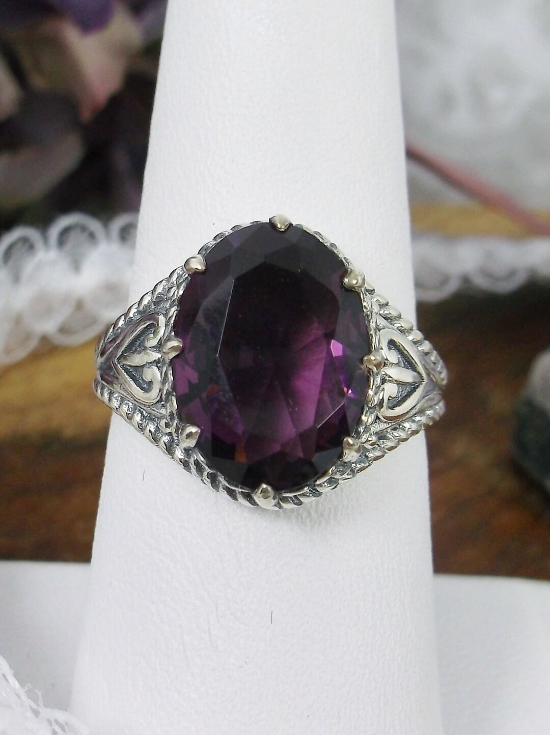 Amethyst Ring, Sterling Silver Filigree, 6ct Oval Gem, Gothic Arrow ...