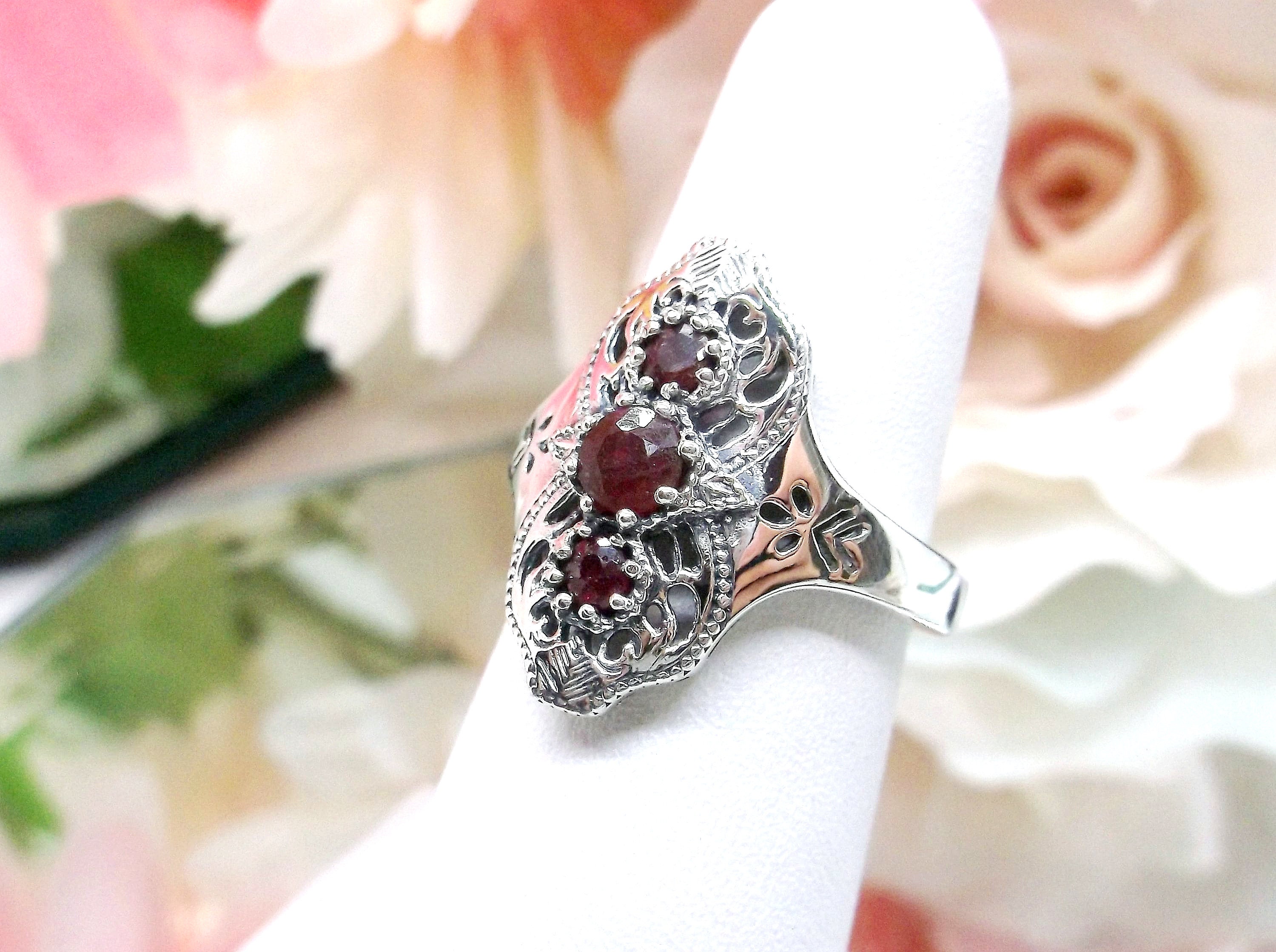 Natural Ruby Ring Solid Sterling Silver Natural Red Ruby Art Deco ...