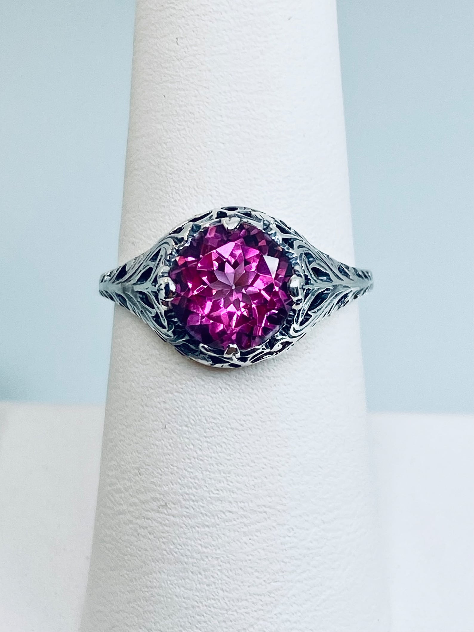 Natural Pink Topaz Ring 2ct Round Cut Gem, Sterling Silver Coffee Swirl ...