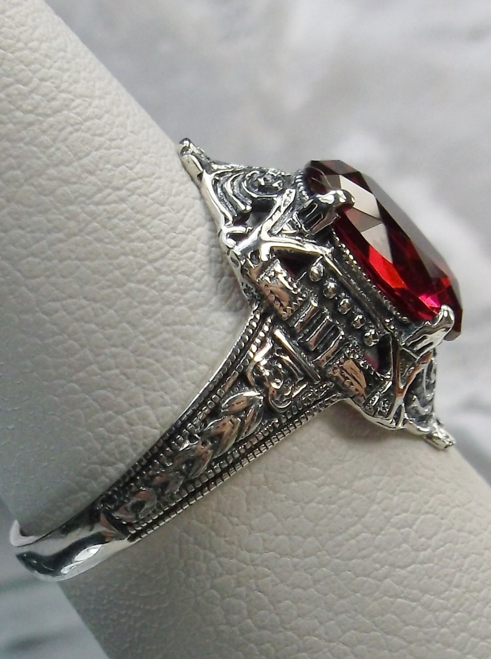 Ruby Ring/ Solid Sterling Silver/ Oval Simulated Red Ruby | Etsy