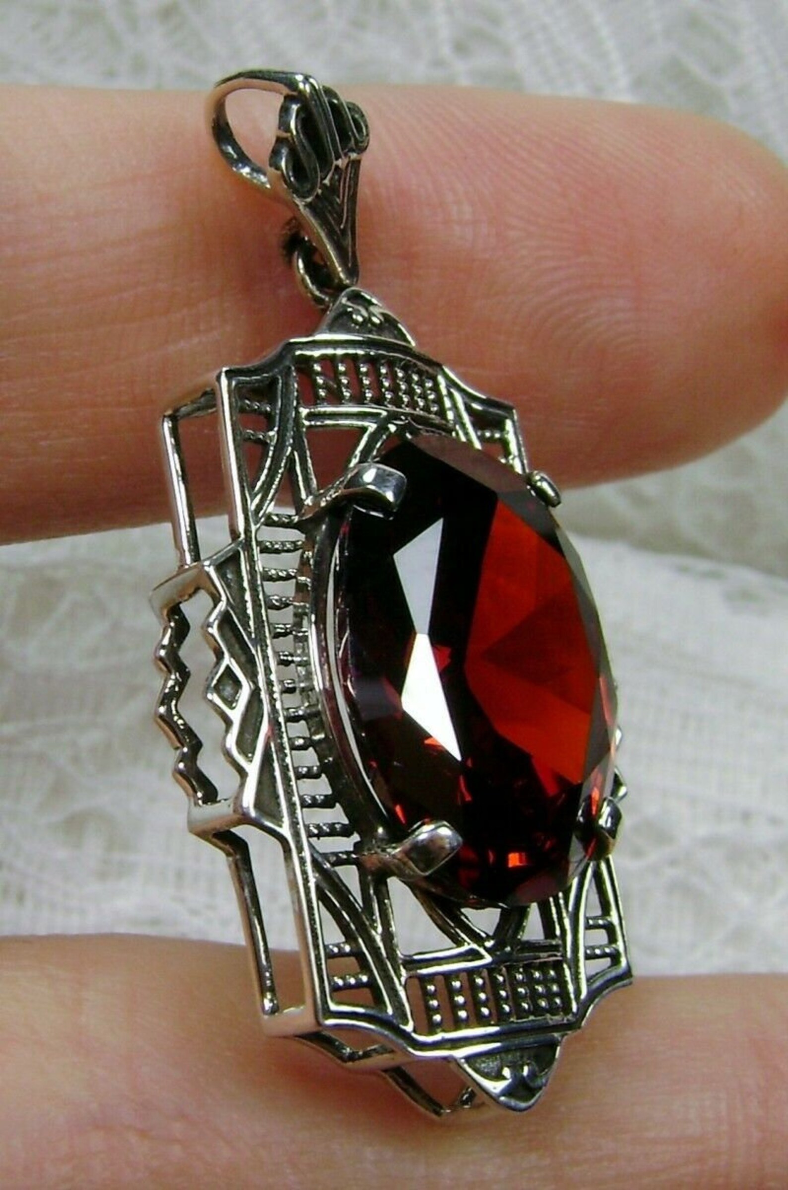 Garnet CZ Pendant/ Sterling Silver/ 8ct Red Garnet Cubic | Etsy