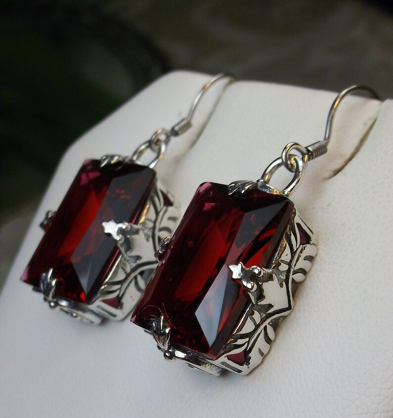 Red Ruby Earrings & Necklace Set / Rectangle Simulated - Etsy