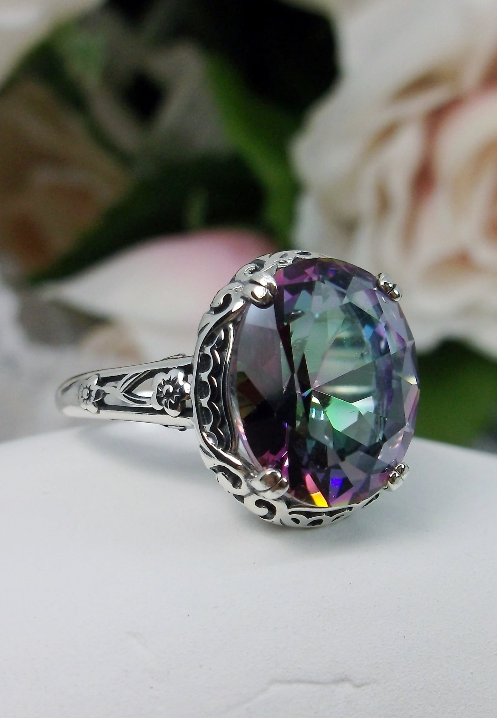 Rainbow Mystic Topaz Ring, Sterling Silver/ 5ct Simulated or Natural ...