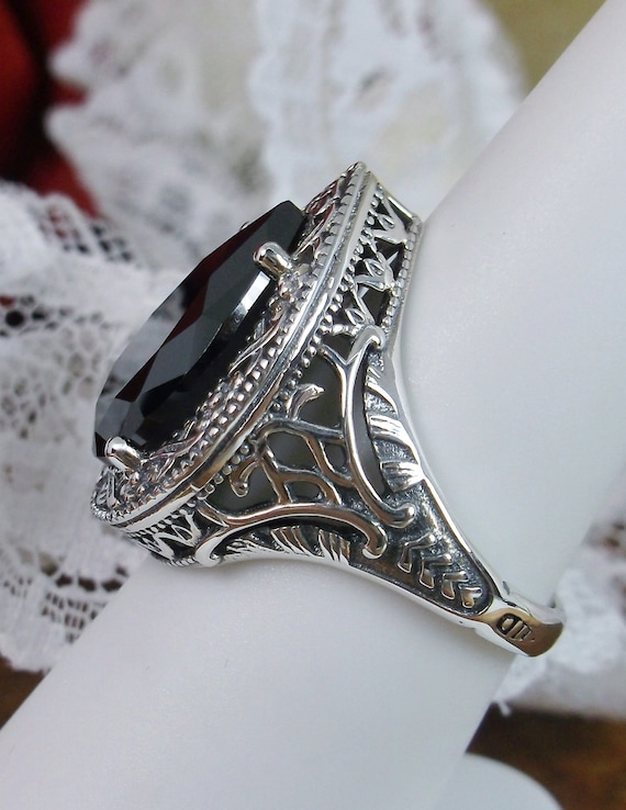 Schwarzer CZ Ring Massiv Sterling Silber 333 Tropfen Schwarz Cubic Zirkonia Viktorianischer Art Deco Filigran Ring auf Bestellung Design28 Etsy