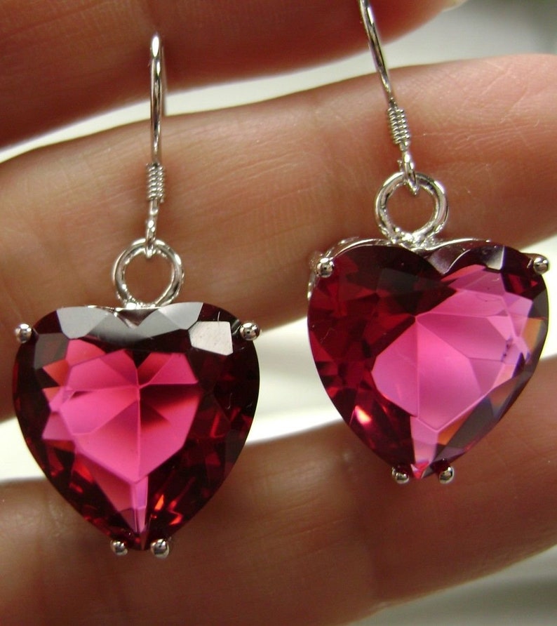 Red Ruby Earrings/ Solid Sterling Silver/ Simulated Red Ruby | Etsy