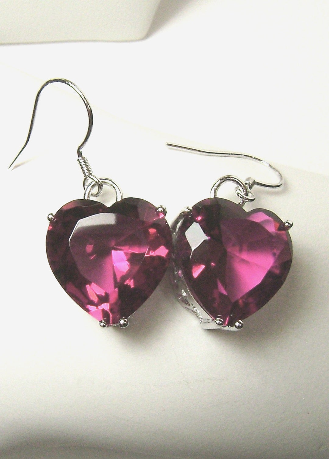 Red Ruby Earrings/ Solid Sterling Silver/ Simulated Red Ruby Heart ...