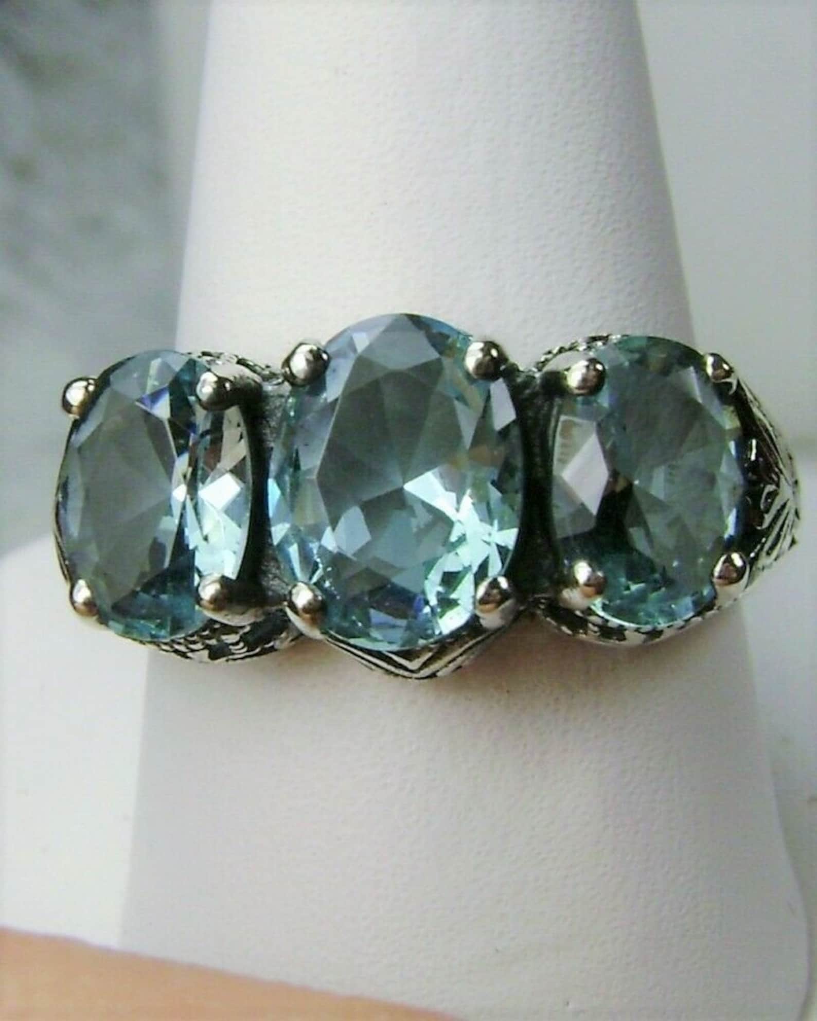 Blue Gemstone Ring/ Sterling Silver Simulated Aquamarine or - Etsy