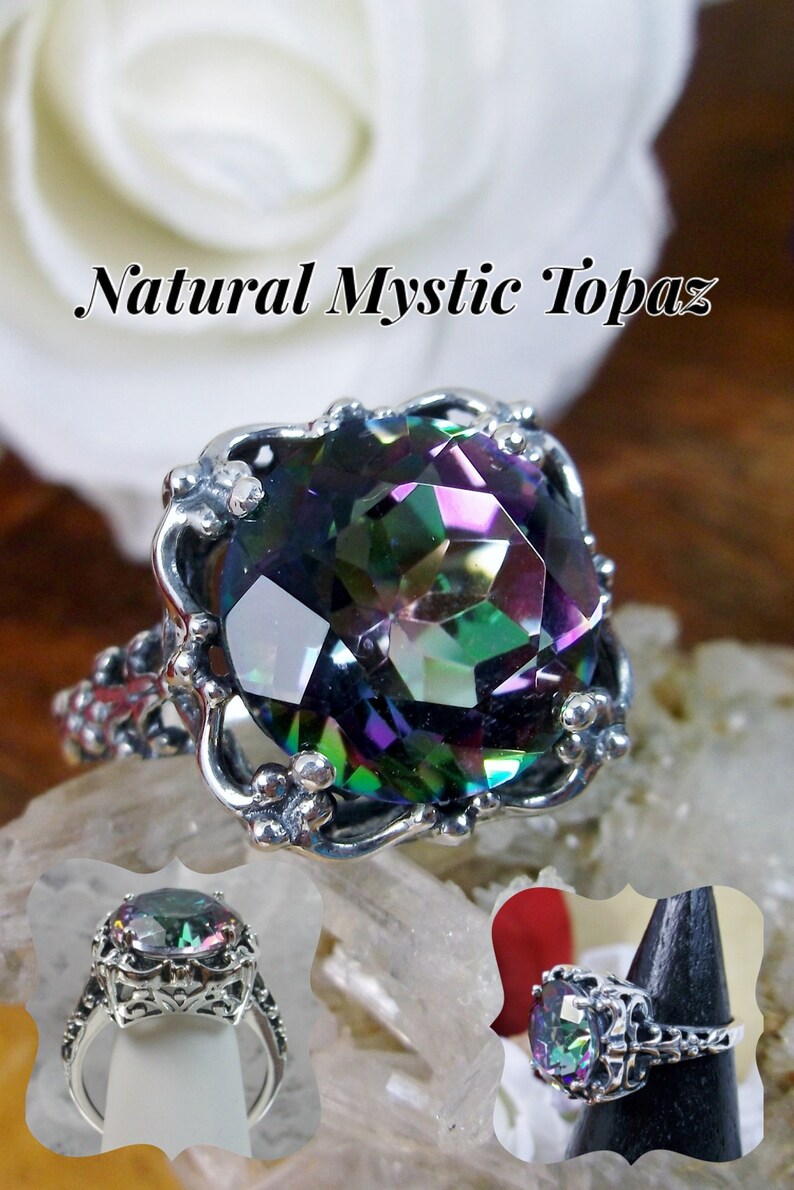 Natural Mystic Topaz Ring / Sterling Silver or Gold/ 6.4ct Natural ...