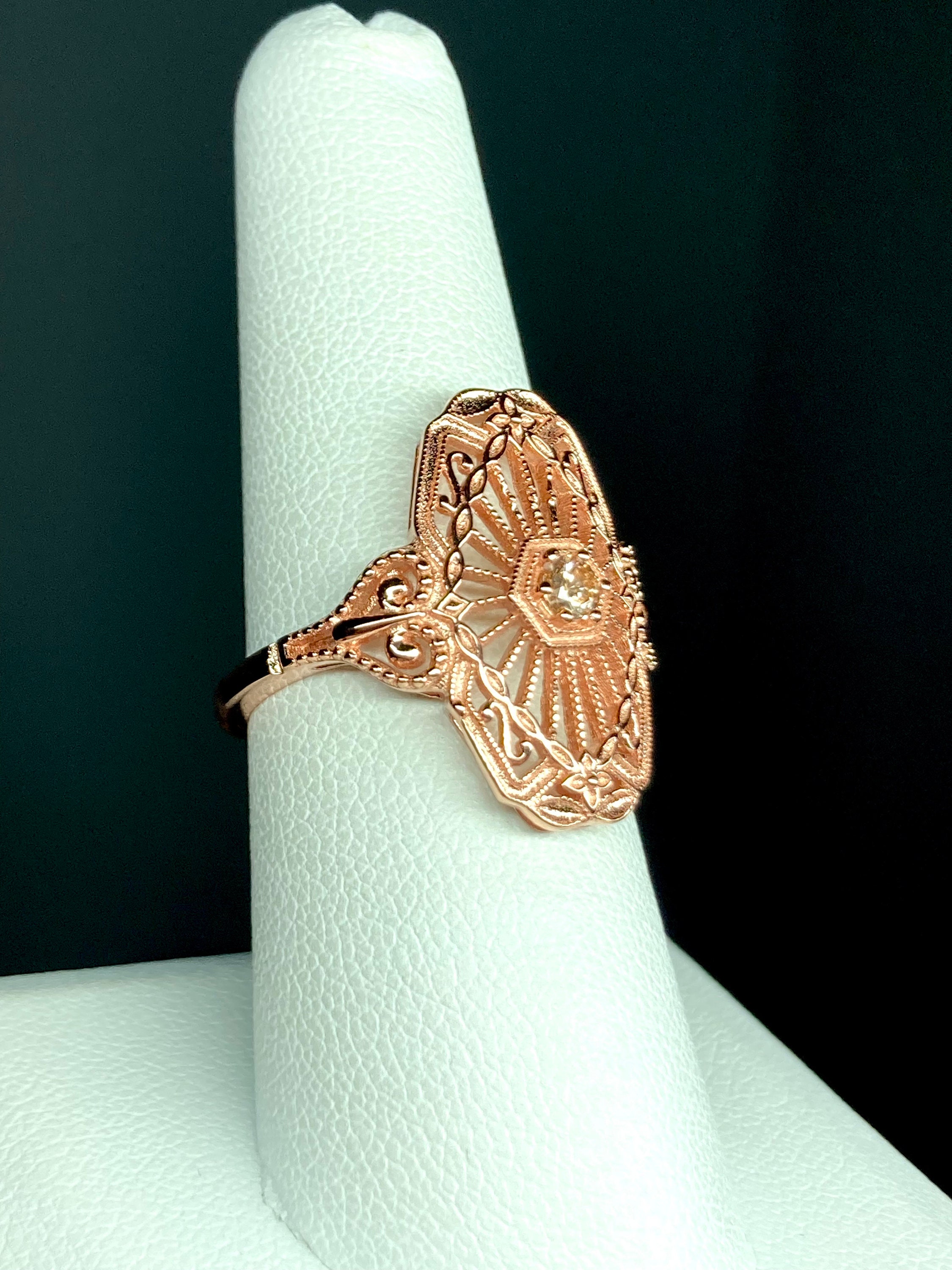 Vintage Style Champagne CZ Ring | Rose Gold & Sterling Silver | Peach ...