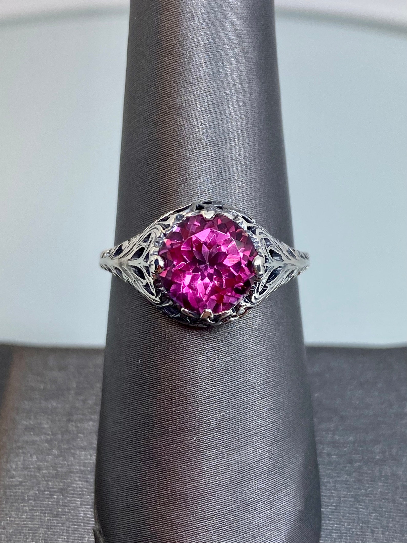 Natural Pink Topaz Ring 2ct Round Cut Gem, Sterling Silver Coffee Swirl ...